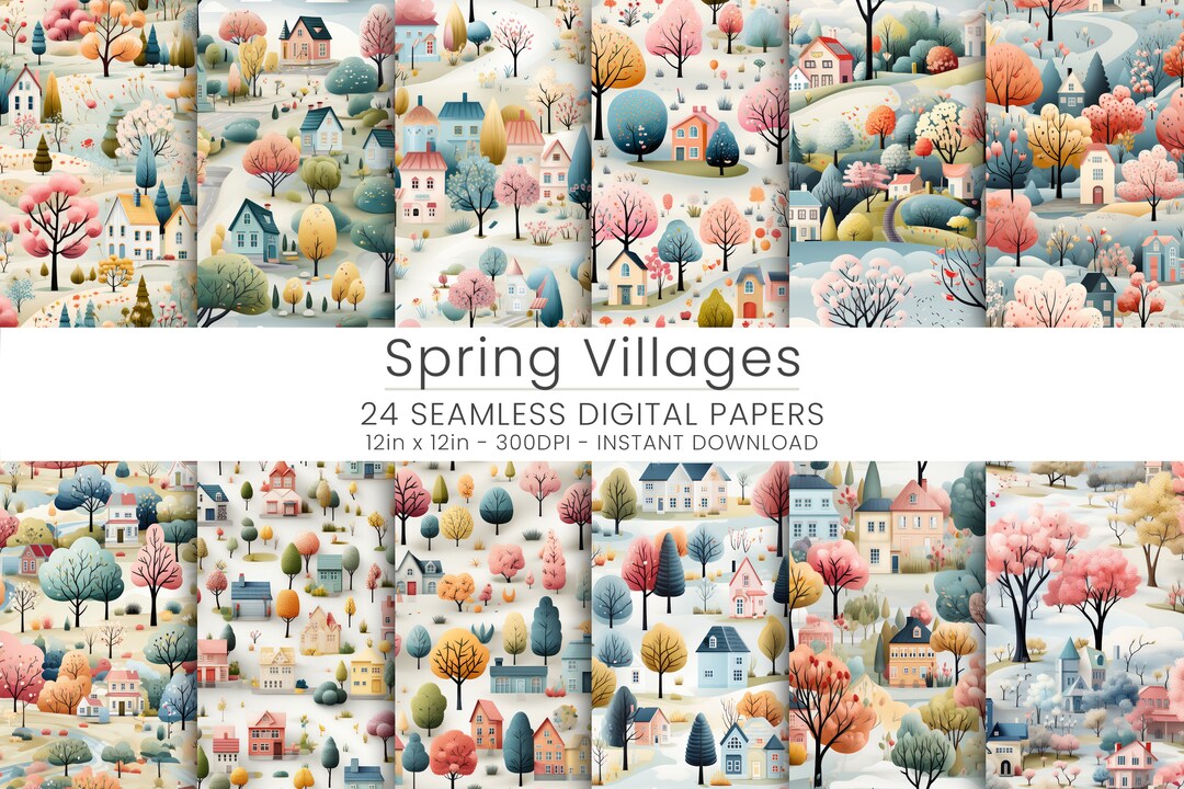 24 Spring Villages Digital Paper, Home Decor, Repeatable, JPG, Instant ...