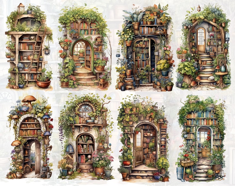 Fantasy Bookshelf Art Set - 29-piece Transparent PNG, Instant Download ...