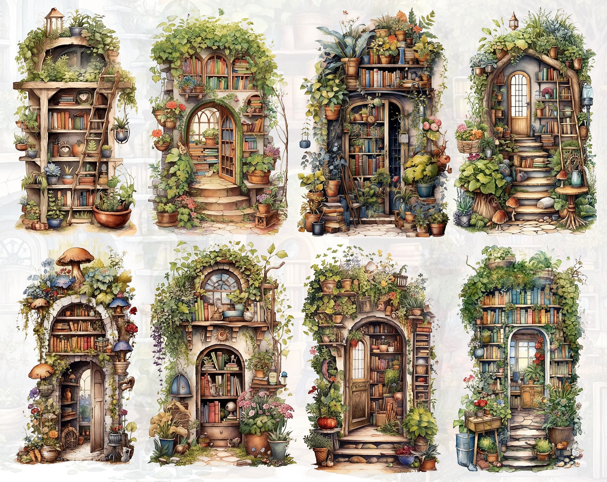 Fantasy Bookshelf Art Set 29-piece Transparent PNG, Instant Download ...