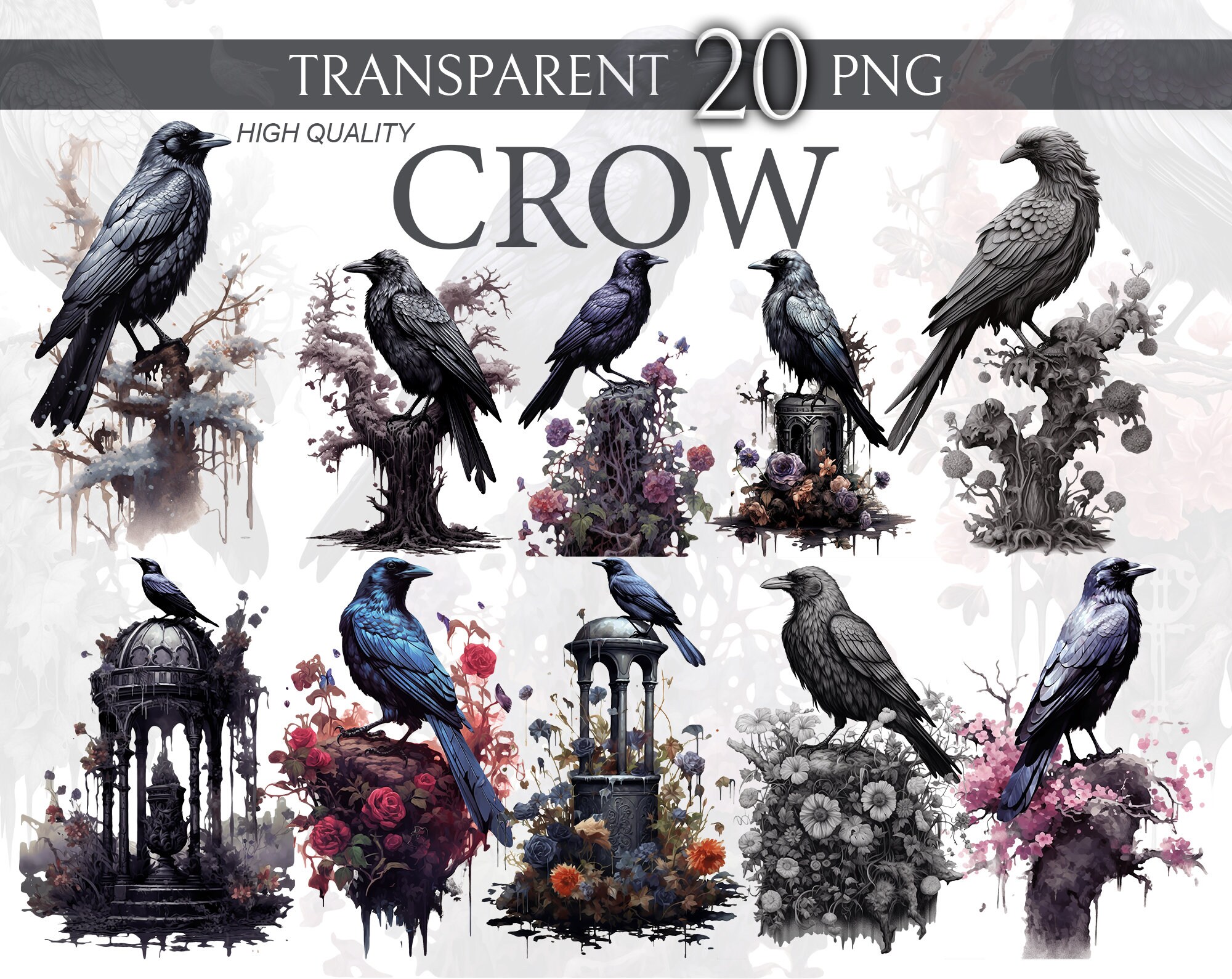 Digital Printable Crow - High-resolution Transparent PNG - Digital ...