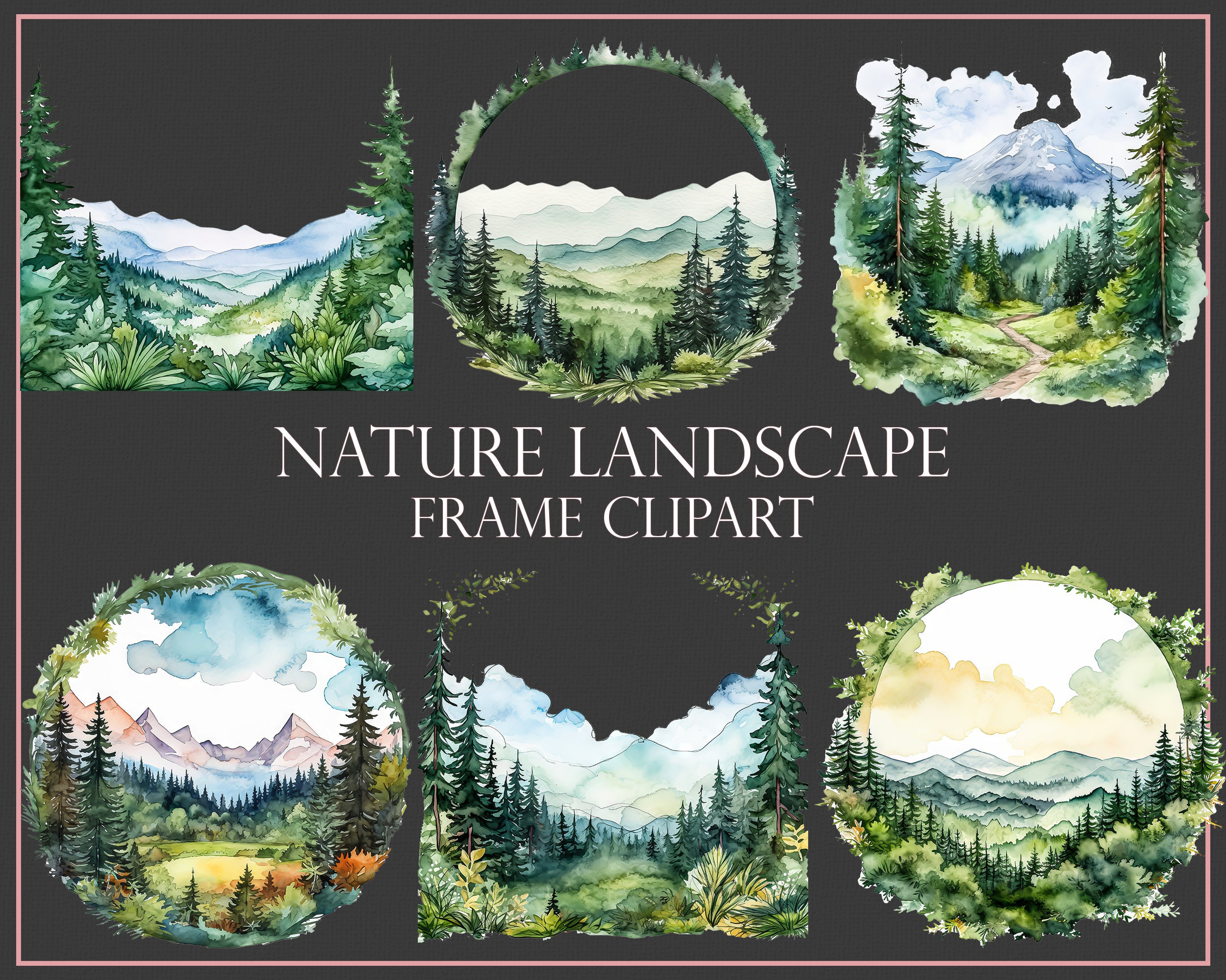 Nature Landscape Frame Clipart, 24 Scenic Borders Collection, Landscape ...