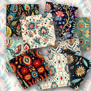 20 Boho Indian Pattern Digital Paper, Vibrant Floral and Geometric ...