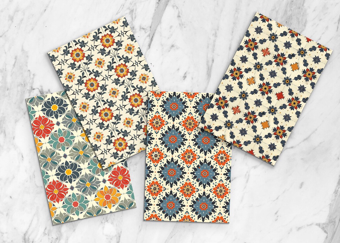 20 Vintage Tile Pattern Seamless Designs, Retro Floral Clipart, Moroccan Digital Paper Pack ...