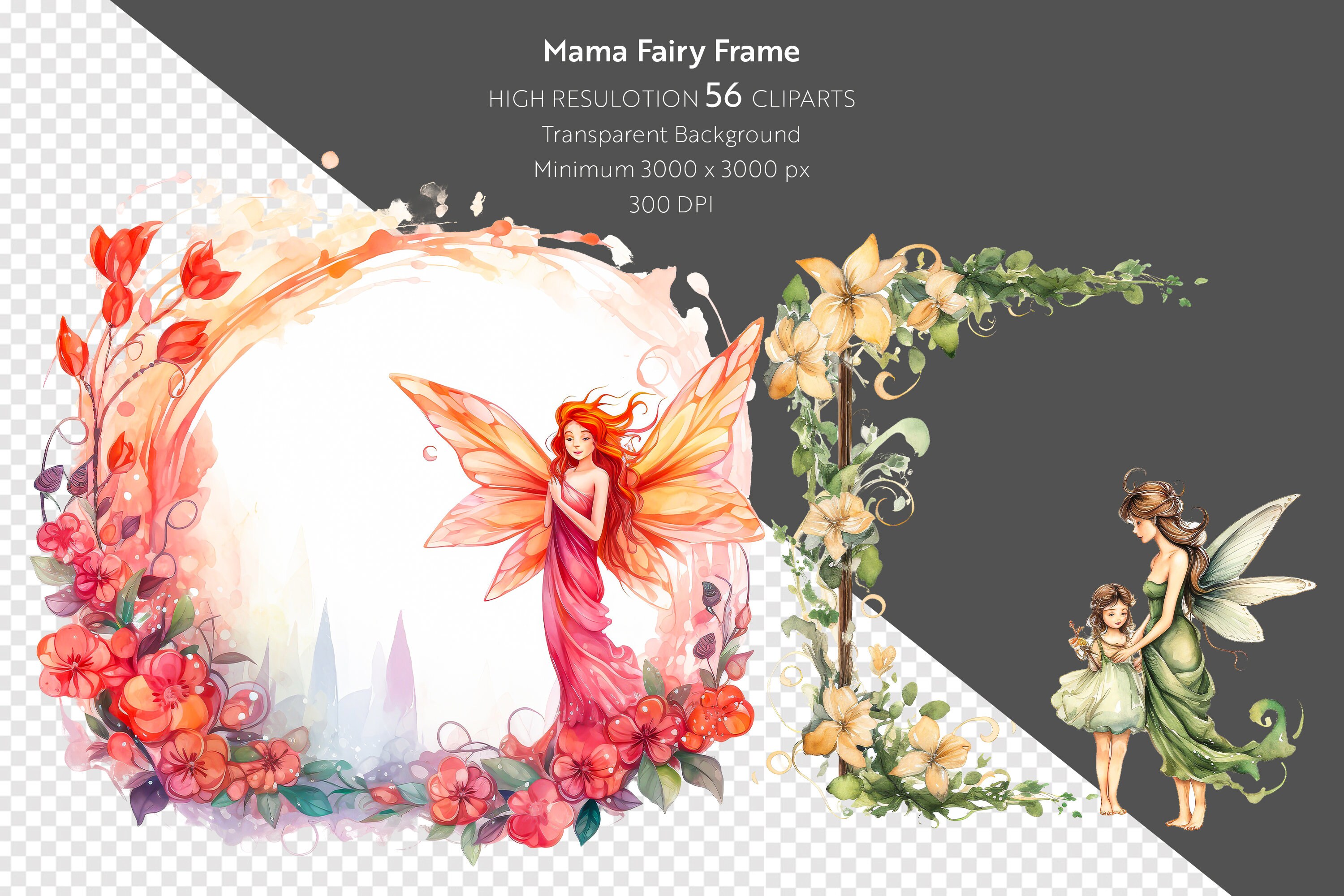 Mama Fairy Frame and Clipart, 56 Magical Border for Mother's Day ...
