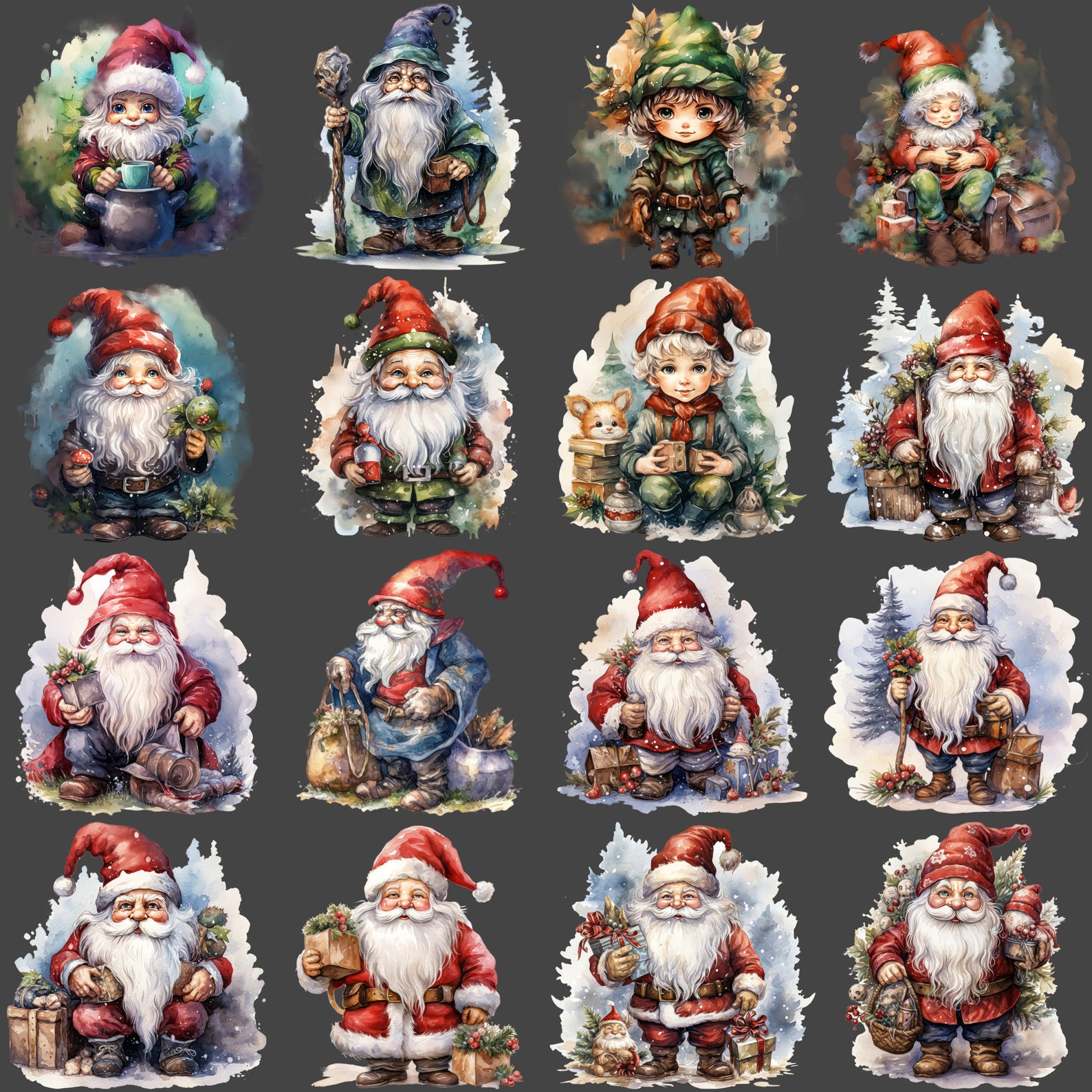 Santa Gnome Clipart, Christmas Santa Gnome PNG, Whimsical Holiday Gnome ...