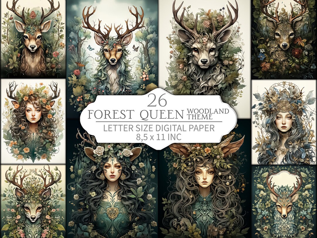 26 Forest Queen - Deer Letter Size Digital Paper Pack - Enchanted ...
