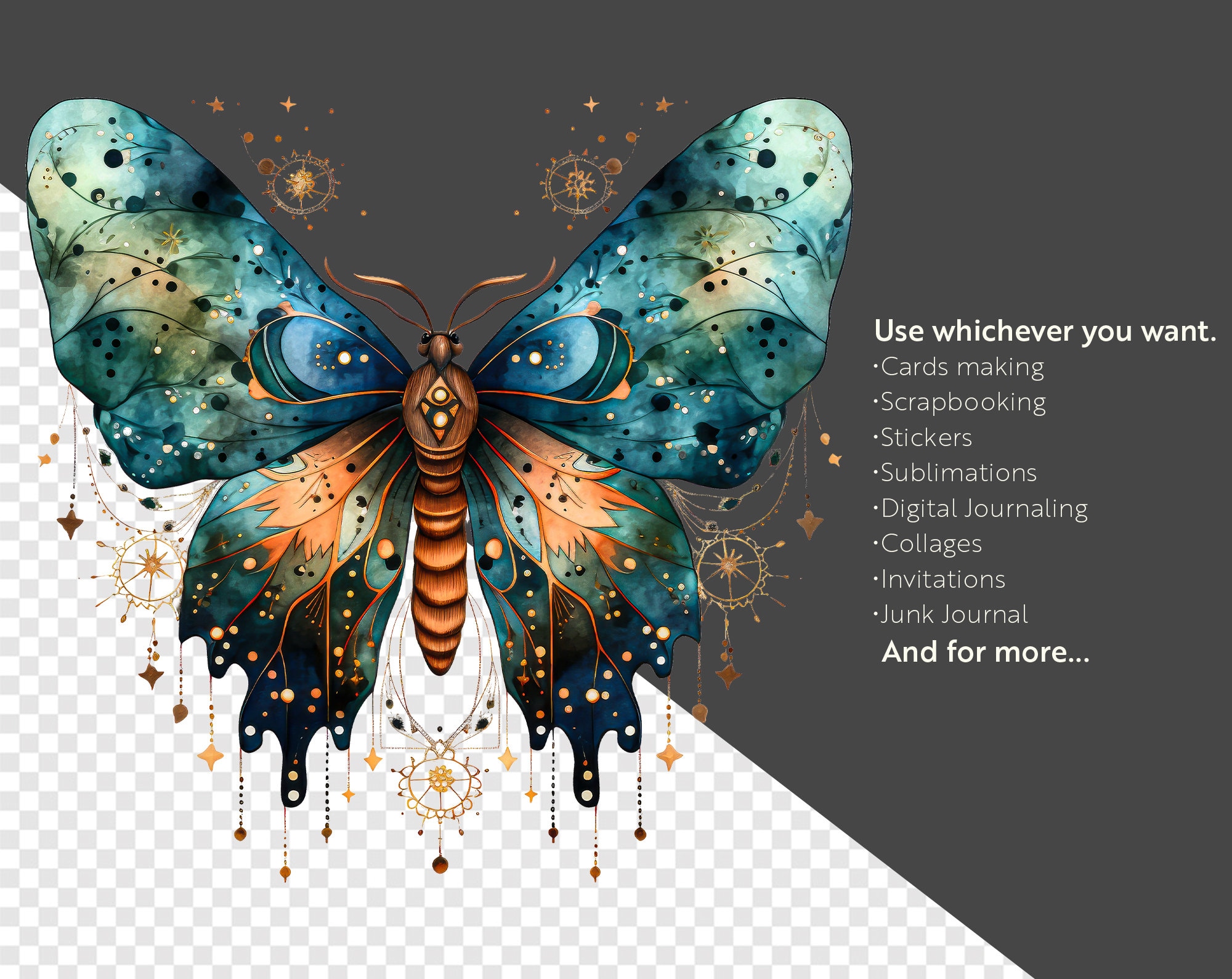 Celestial Moth Clipart Mystical Moth PNG, Ethereal Luna Moth Graphics, Digital Celestial Insect ...