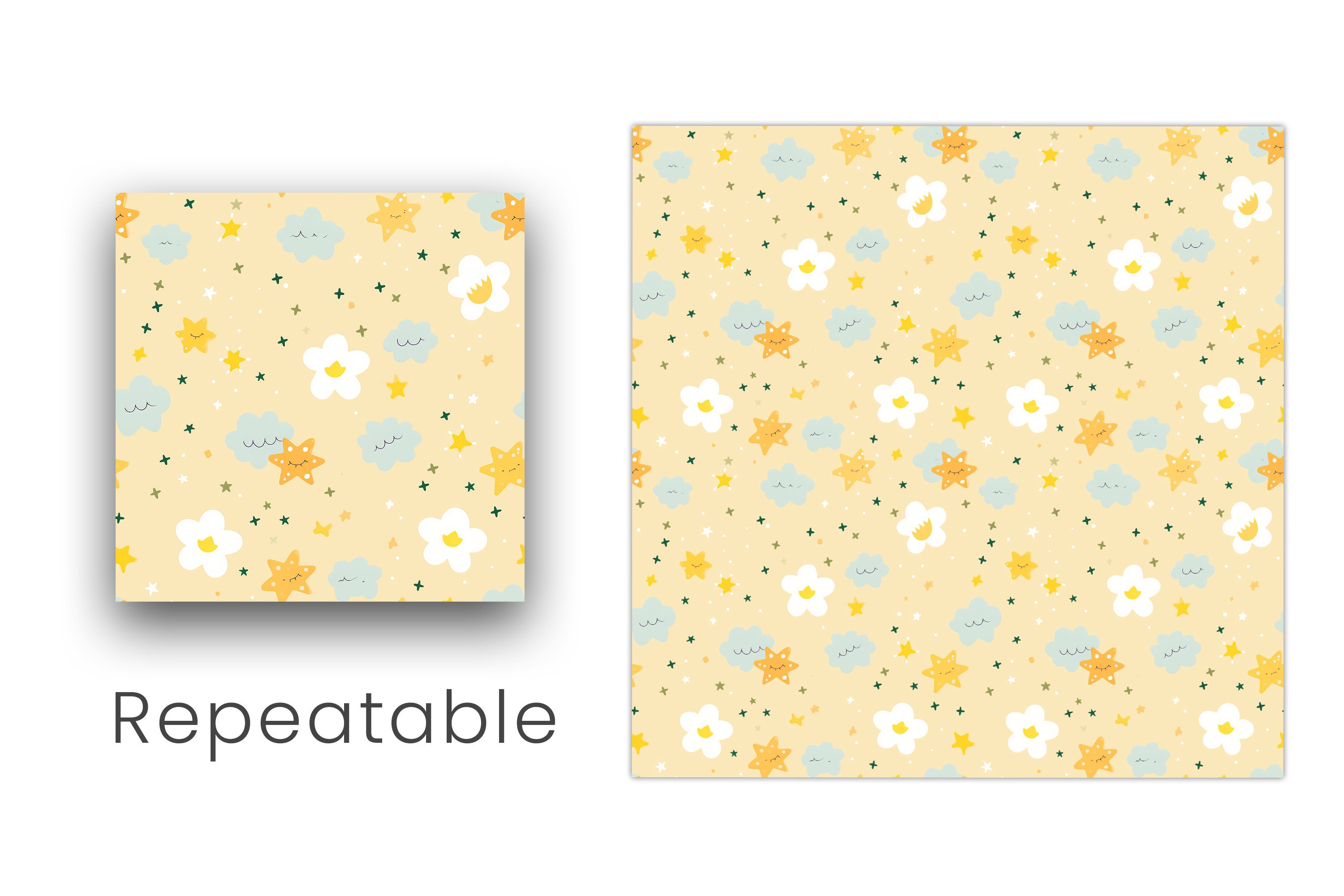 Colorful and Cute Flower and Cloud Characters - 35 Seamless Digital ...