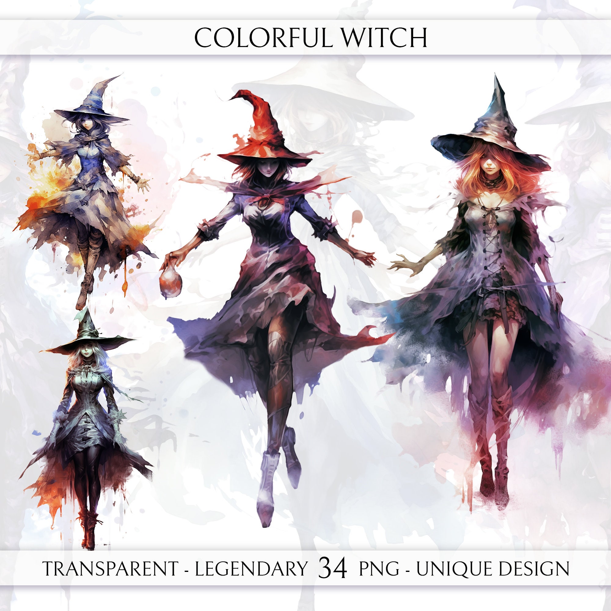 Colorful Witch Witch PNG 34 PNG Legendary Art Transparent - Etsy