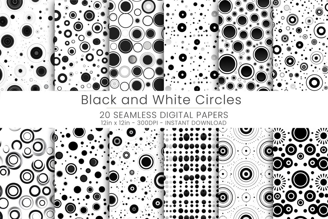 20 Black and White Circles Seamless Pattern Digital Paper | Geometric ...