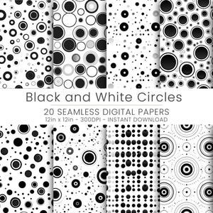 20 Black and White Circles Seamless Pattern Digital Paper | Geometric ...