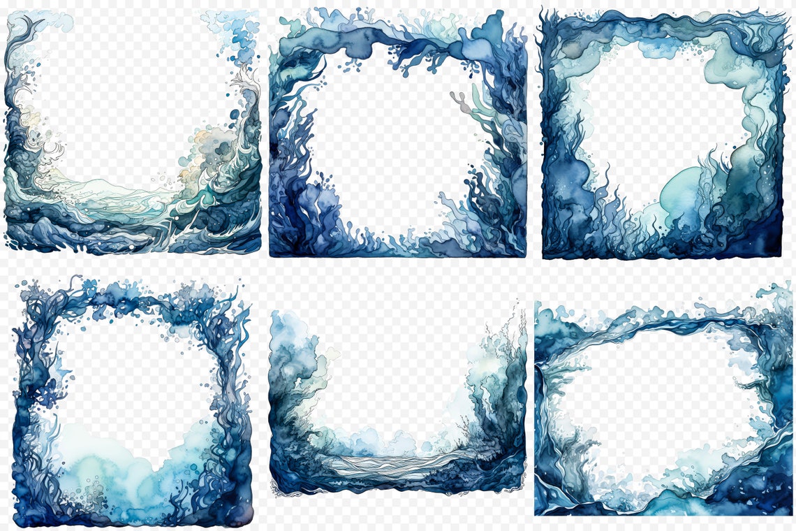 Deep Blue Abyss Frame Clipart | 30 High-quality PNG Ocean Frames for ...