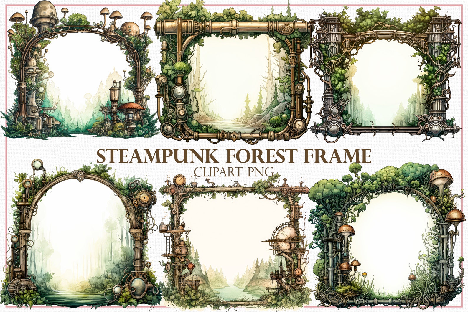 Steampunk Forest Frames 26 Enchanting PNG Designs for Crafts ...
