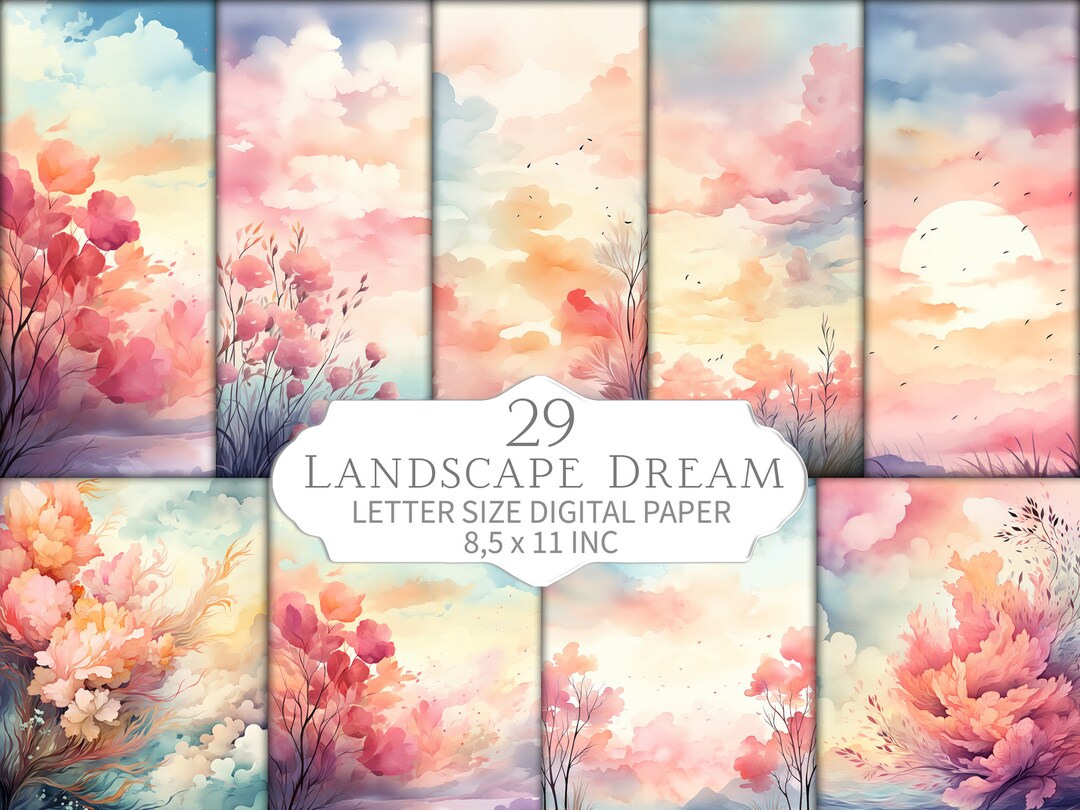29 Peaceful Watercolor Landscape Digital Papers - Yoga, Meditation Art ...