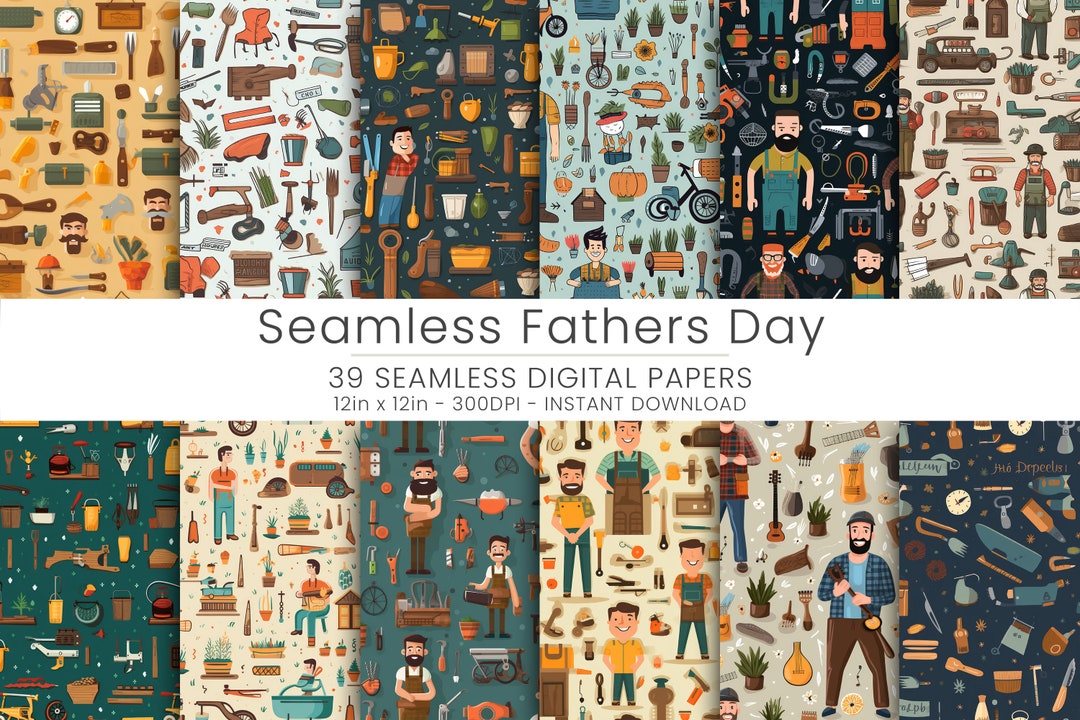 39 Seamless Fathers Day Digital Paper, Repeated Pattern, Scrapbooking ...