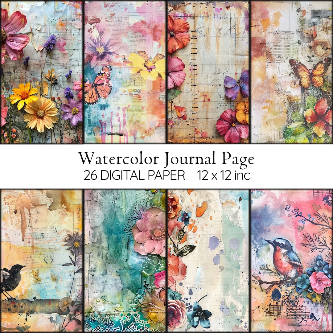 27 Watercolor Journal Page, JPG, Scrapbooking, Digital Download ...