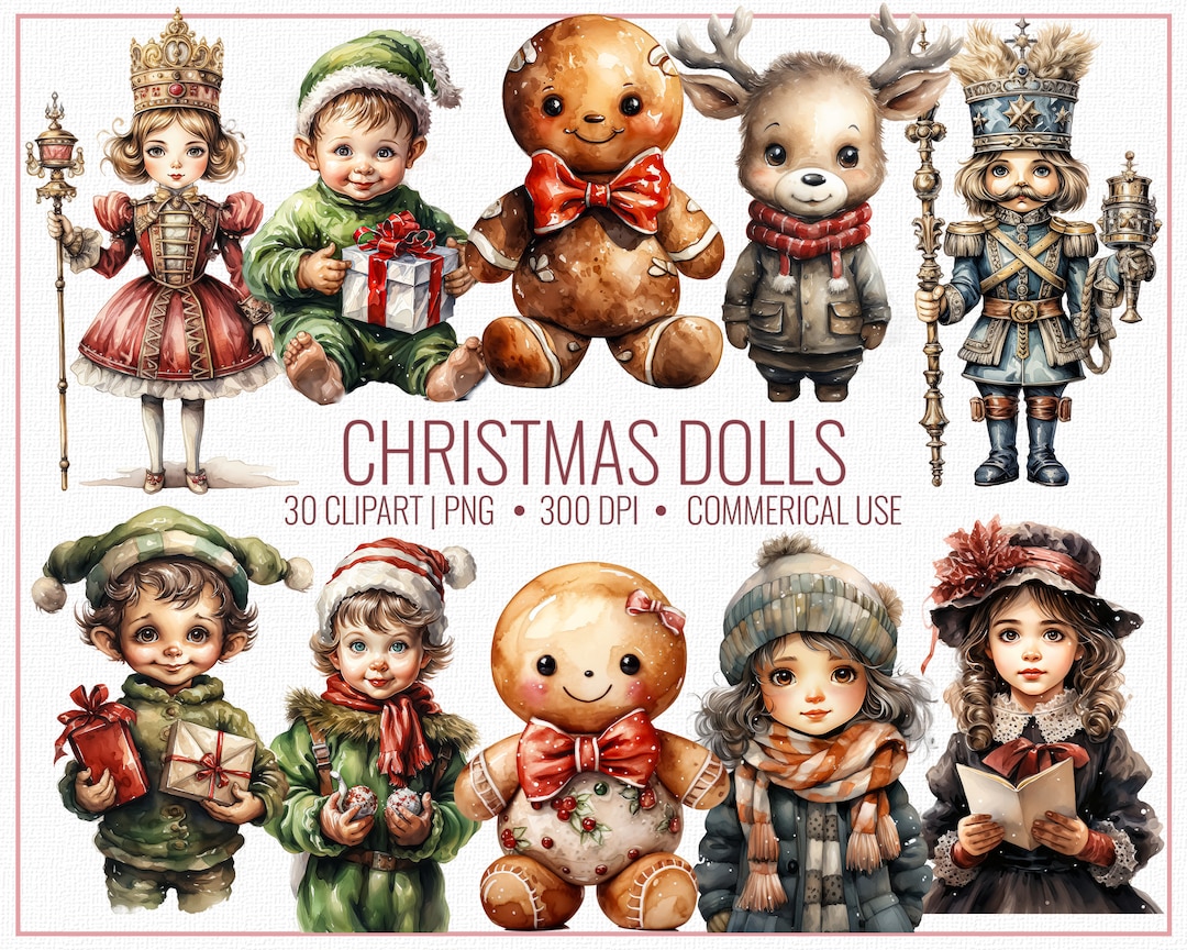 Christmas Dolls Clipart, Holiday Doll PNG,30 Festive Clip Art for ...