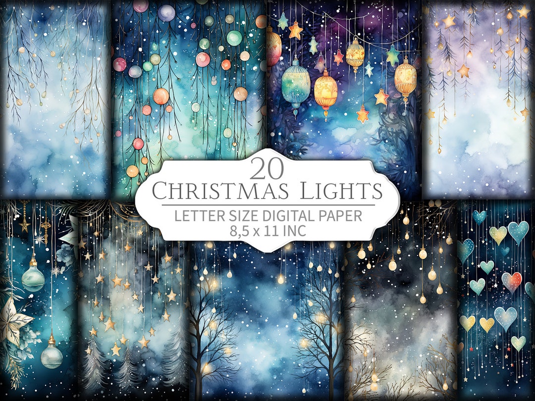 20 Christmas Lights Letter Size Digital Paper - Festive Holiday ...