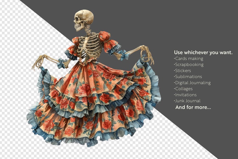 40 Female Skeletons in Stylish Clothes PNG - Halloween Clipart ...