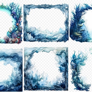 Deep Blue Abyss Frame Clipart | 30 High-quality PNG Ocean Frames for ...