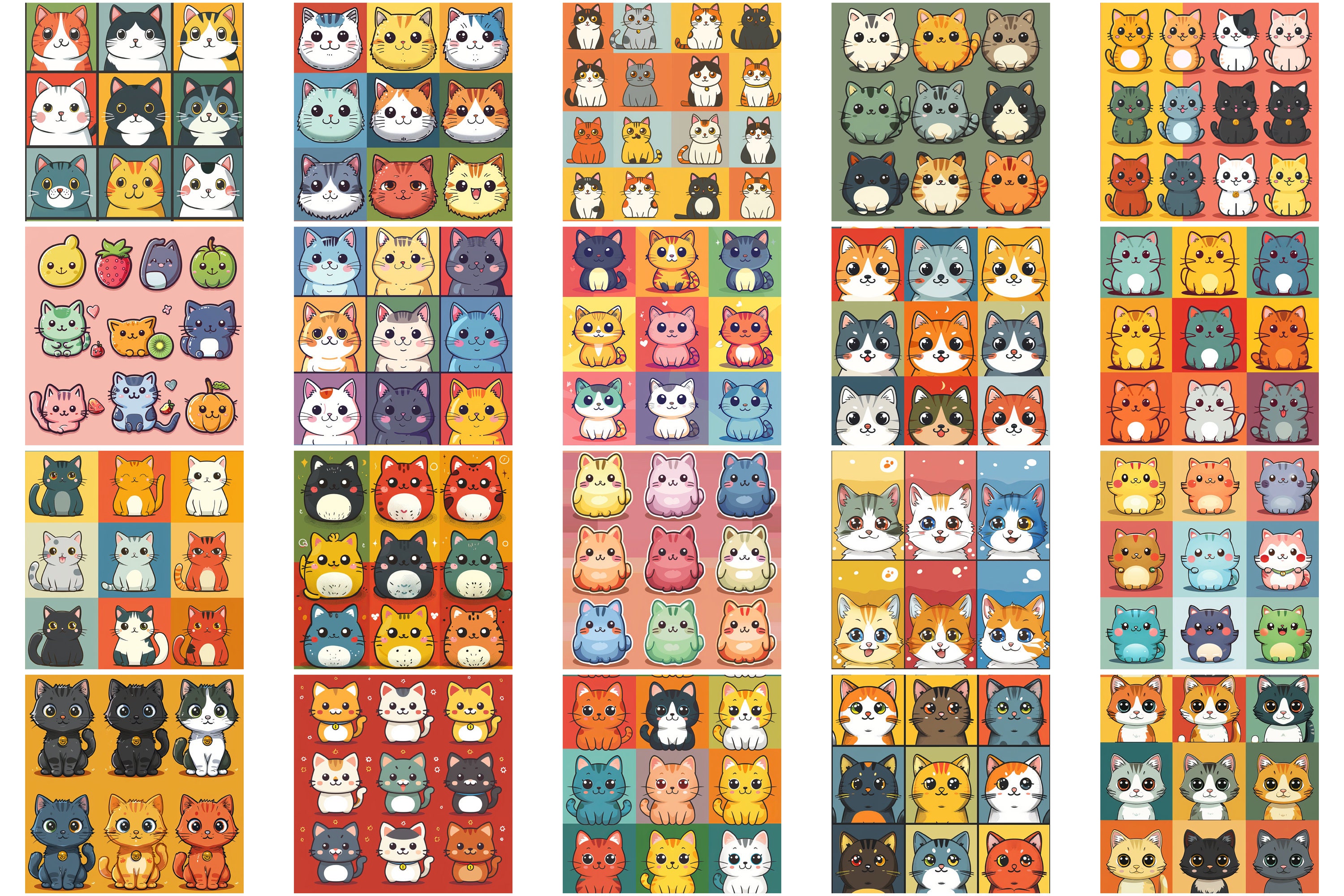 20 Cute Kawaii Cat Digital Paper, Home Decor, Scrapbooking Cat Pattern ...