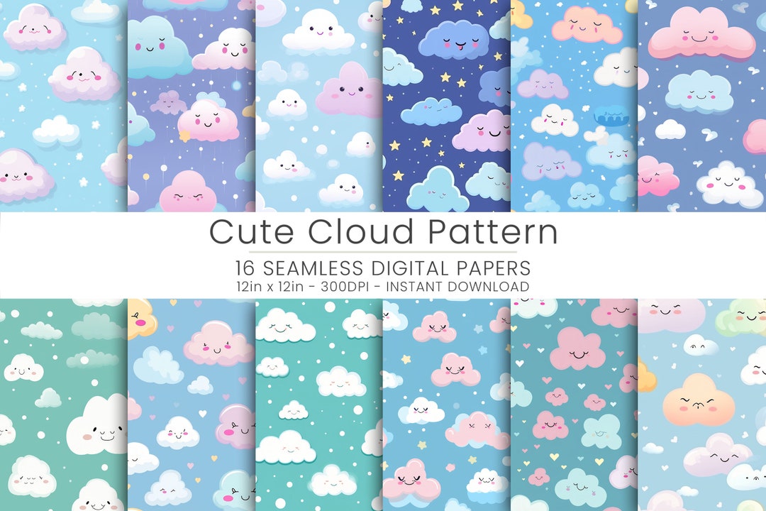 16 Cute Cloud Pattern Digital Paper, JPG, Instant Download ...