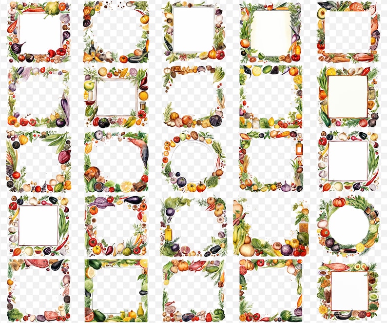 Food Frame Clipart Set for 25 Creative Culinary Designs, Kitchen Art ...
