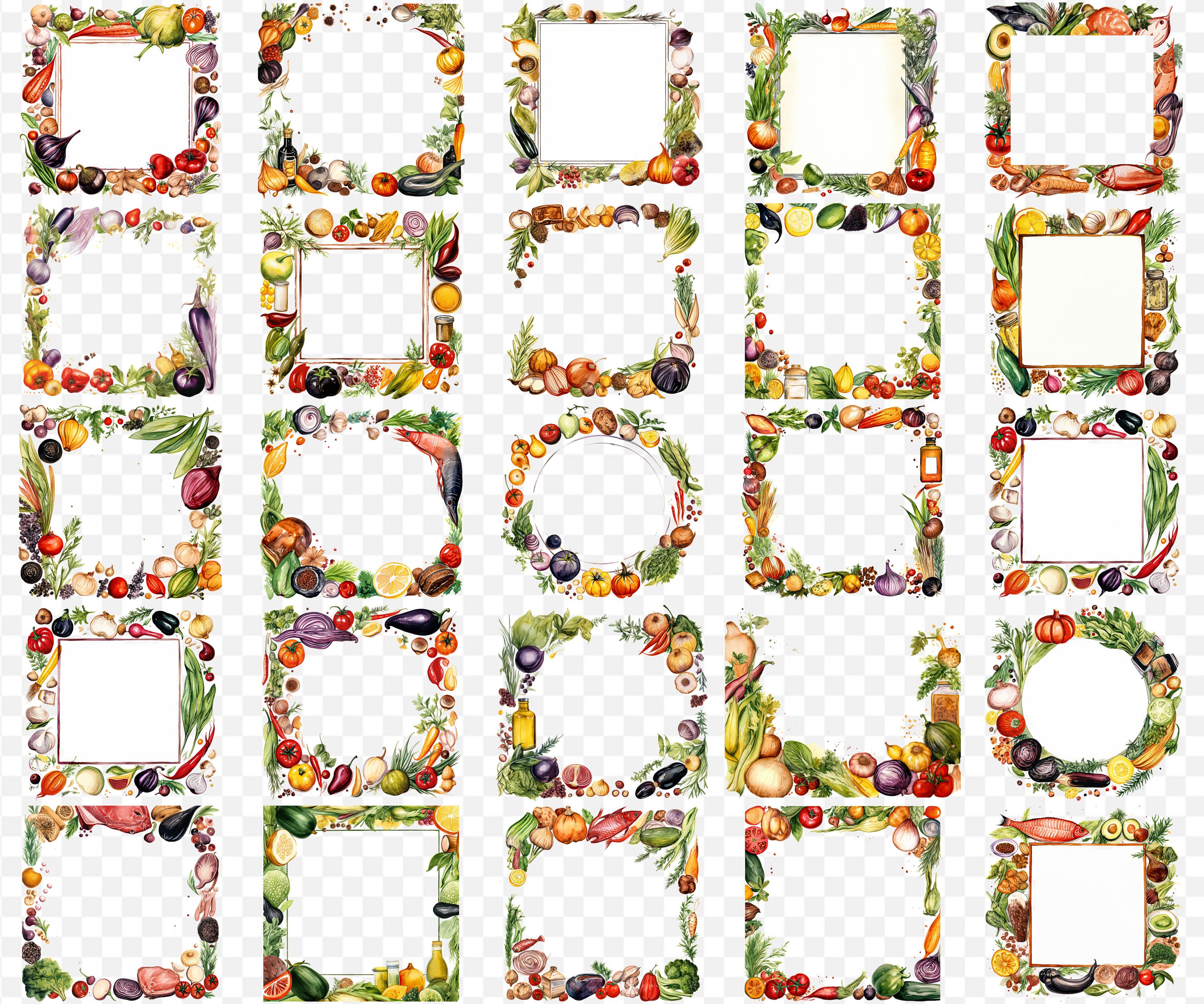 Food Frame Clipart Set for 25 Creative Culinary Designs, Kitchen Art ...