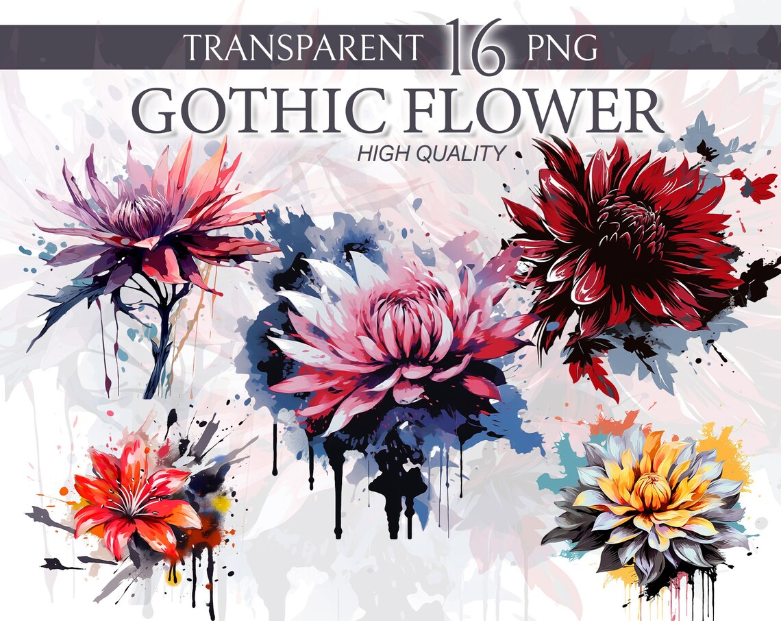 Printable Gothic Flowers High Resolution Transparent PNG Digital ...