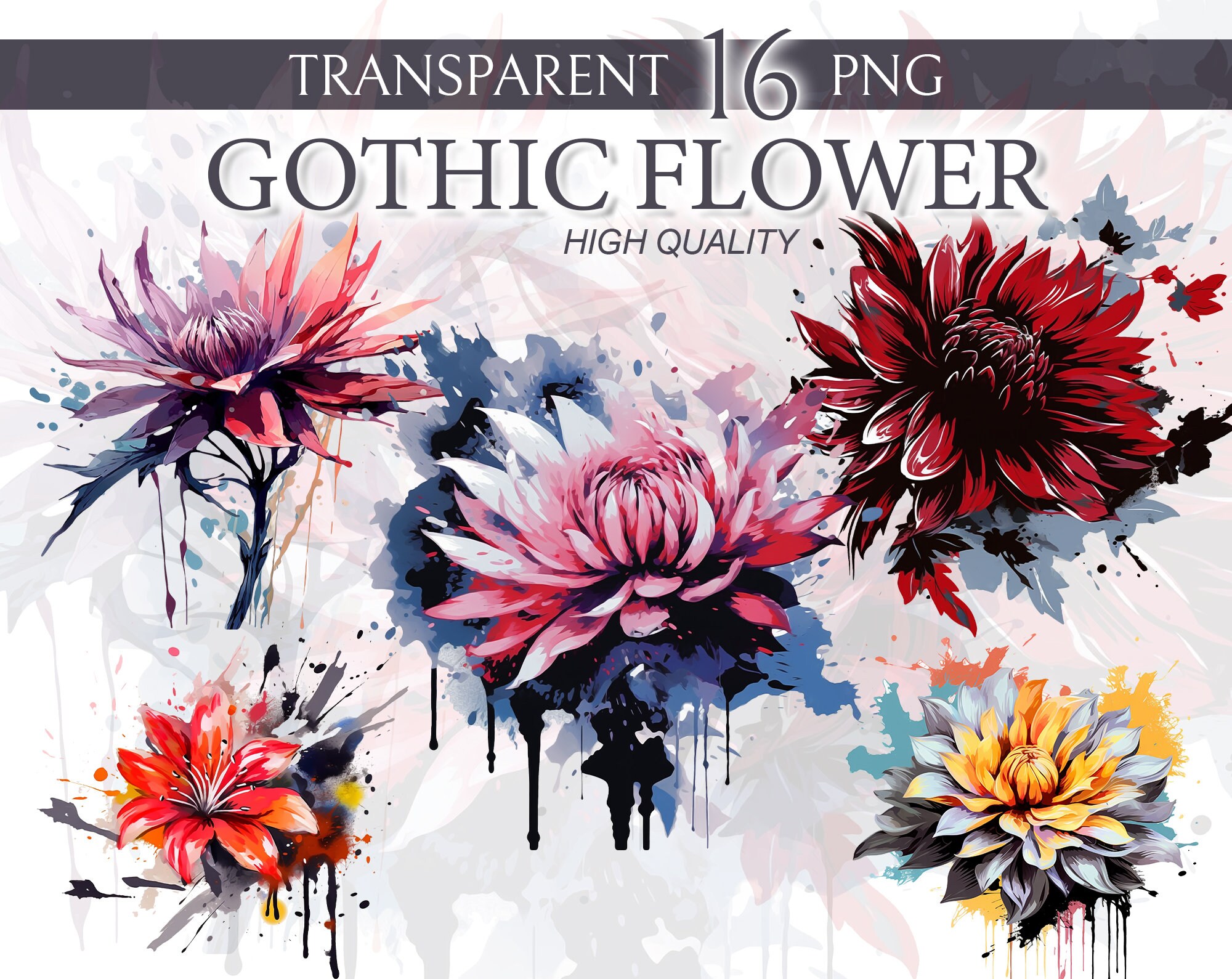 Printable Gothic Flowers High Resolution Transparent PNG Digital ...