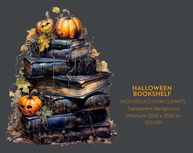 Halloween Bookshelf Clipart Bundle 22 PNG Halloween Clipart - Etsy