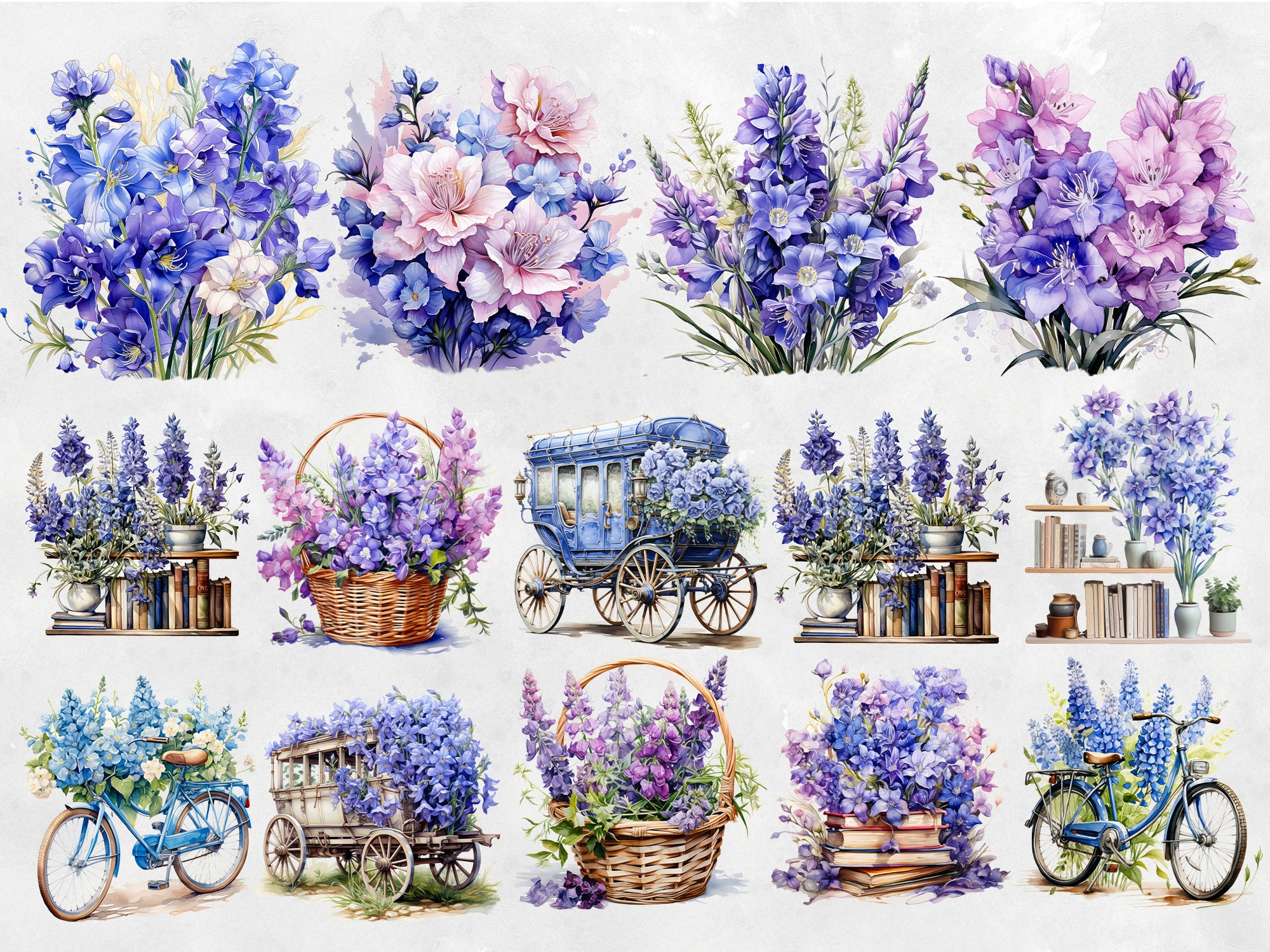Larkspur Birthflower Clipart 29 PNG Bundle July Birth Flower Watercolor ...