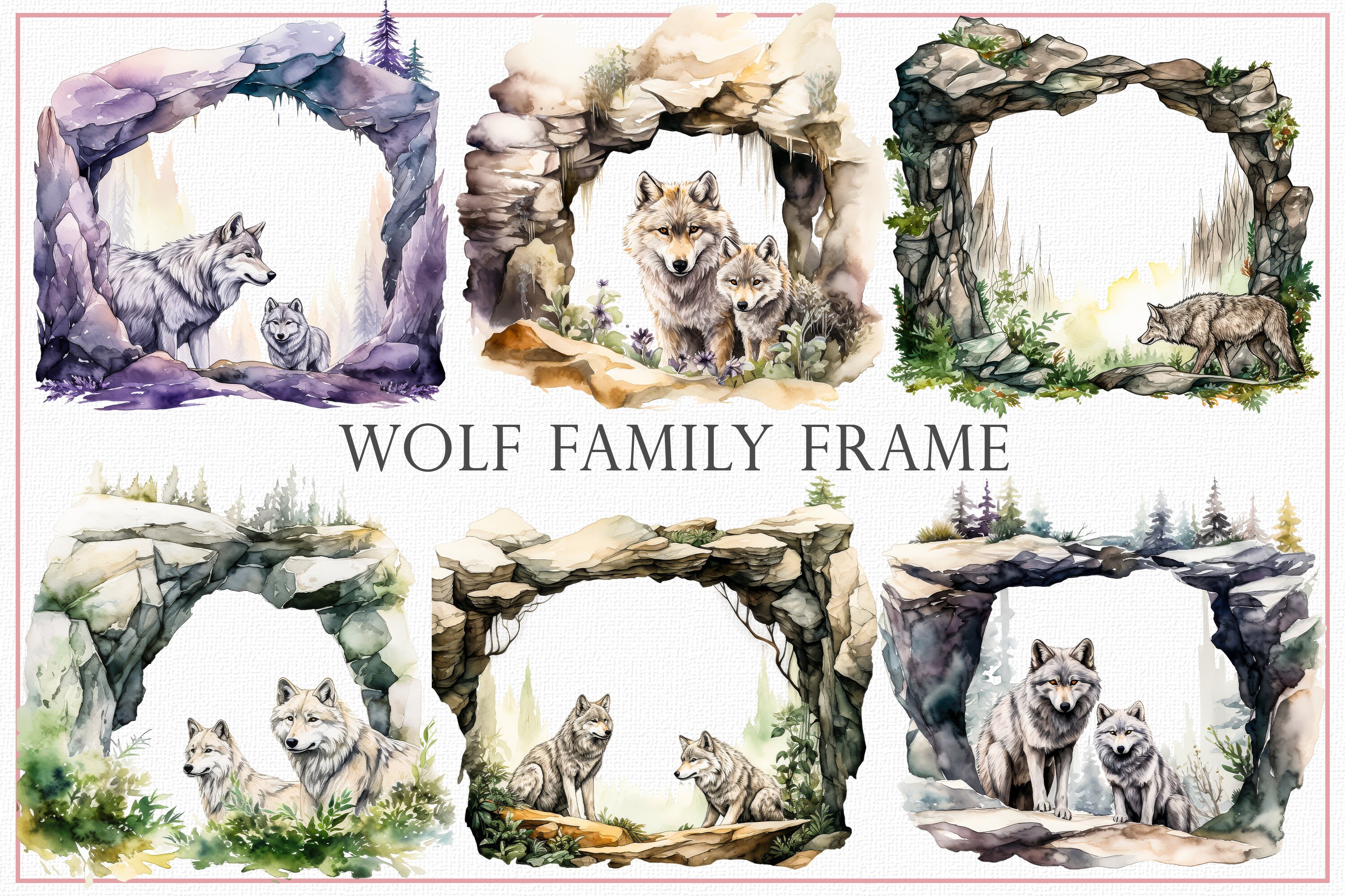 Wolf Family Habitat Frame, Decorative Habitat Border PNG, 40 Mother ...