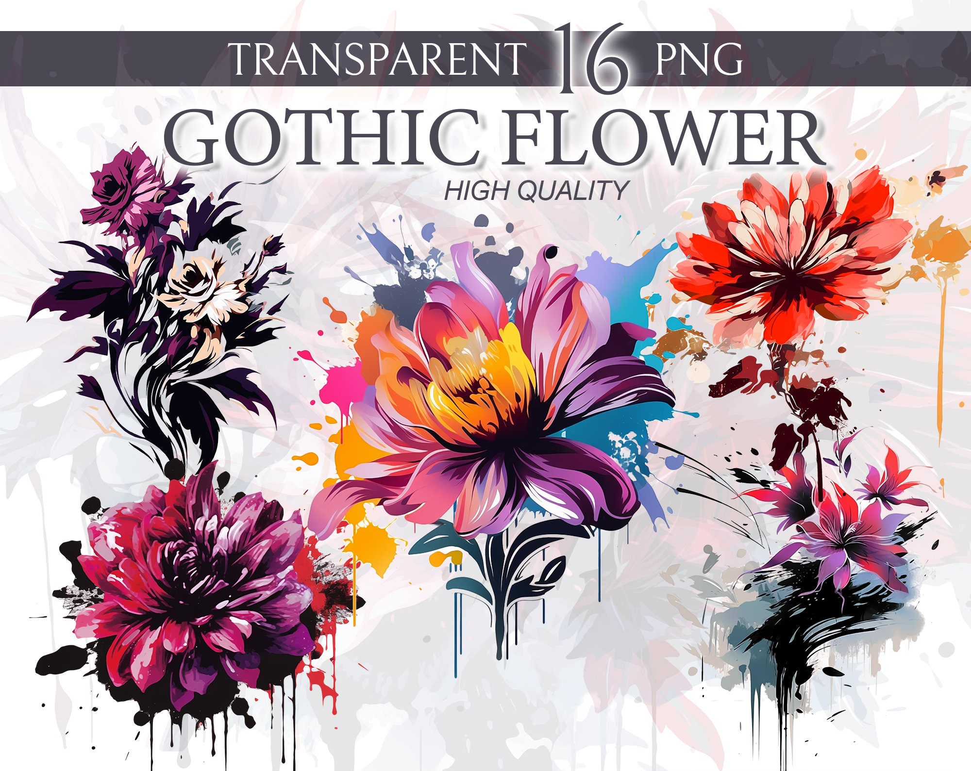 Printable Gothic Flowers High Resolution Transparent PNG Digital ...