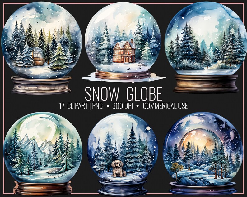 Christmas Snow Globe Clipart, Holiday PNG Graphics (digital Download ...