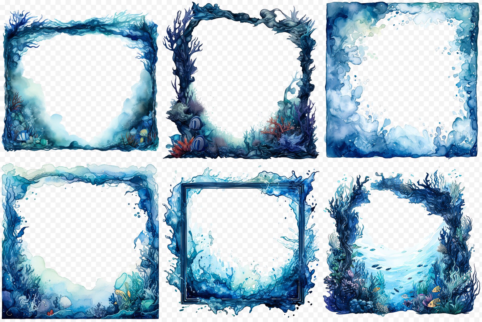 Deep Blue Abyss Frame Clipart | 30 High-quality PNG Ocean Frames for ...