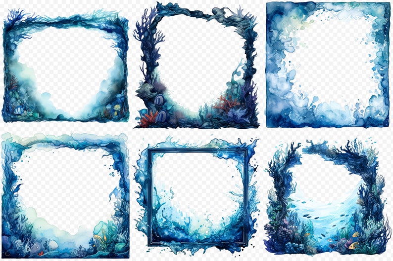 Deep Blue Abyss Frame Clipart | 30 High-quality PNG Ocean Frames for ...