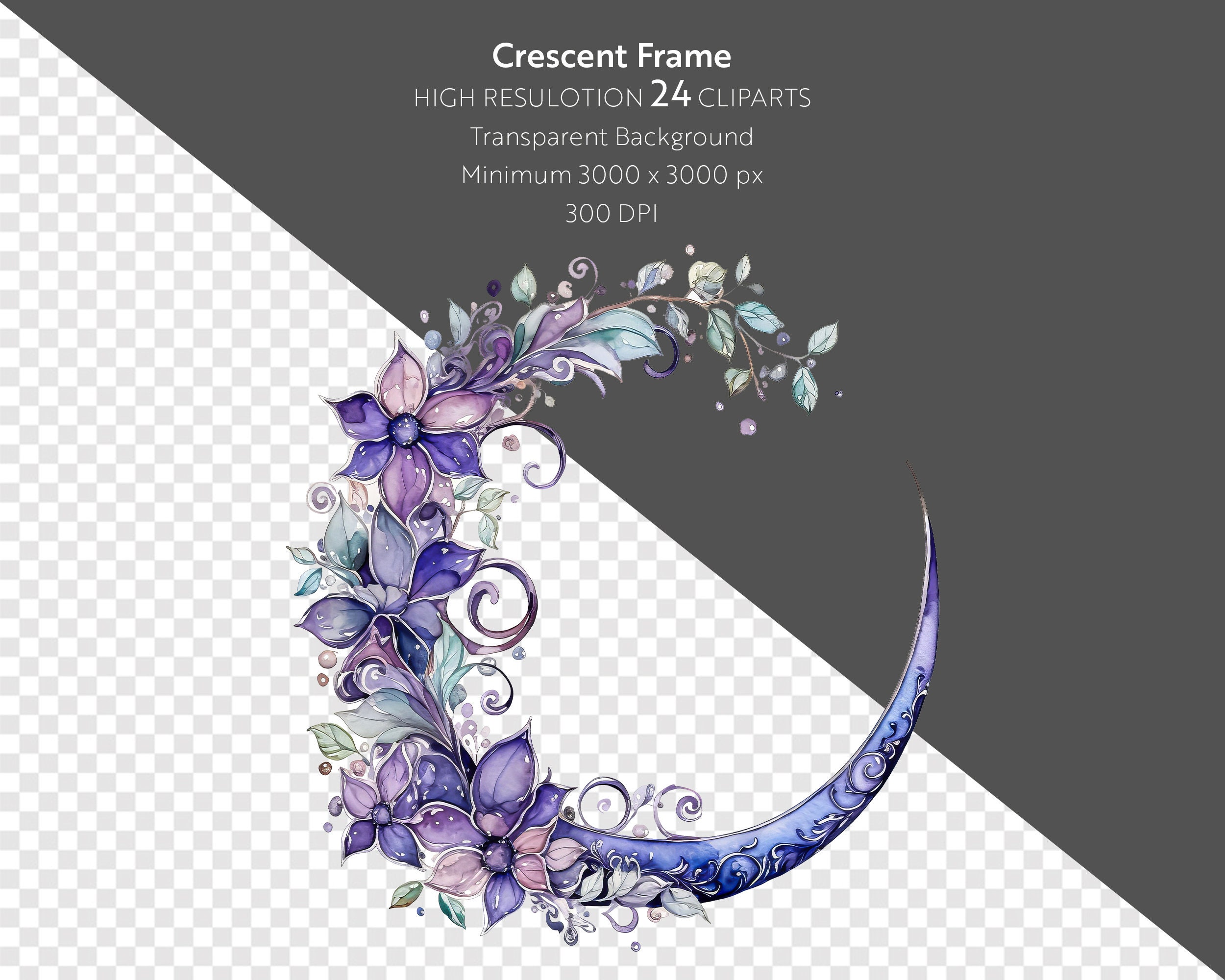 Crescent Moon Frame Clipart, Mystical Lunar Borders (digital PNG) - Etsy