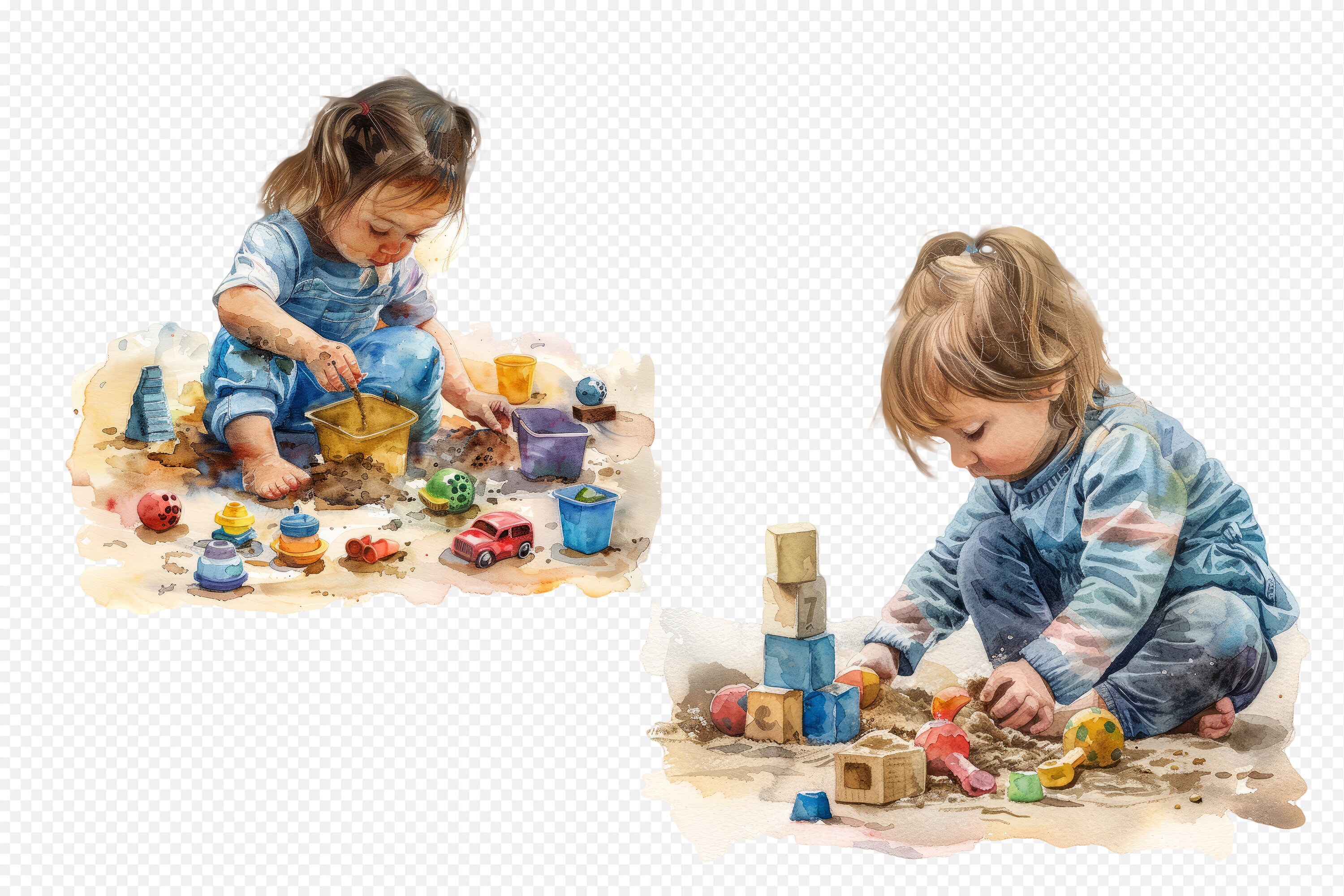 Watercolor Children Playing in Sandbox Clipart PNG, 38 Kids Playing ...