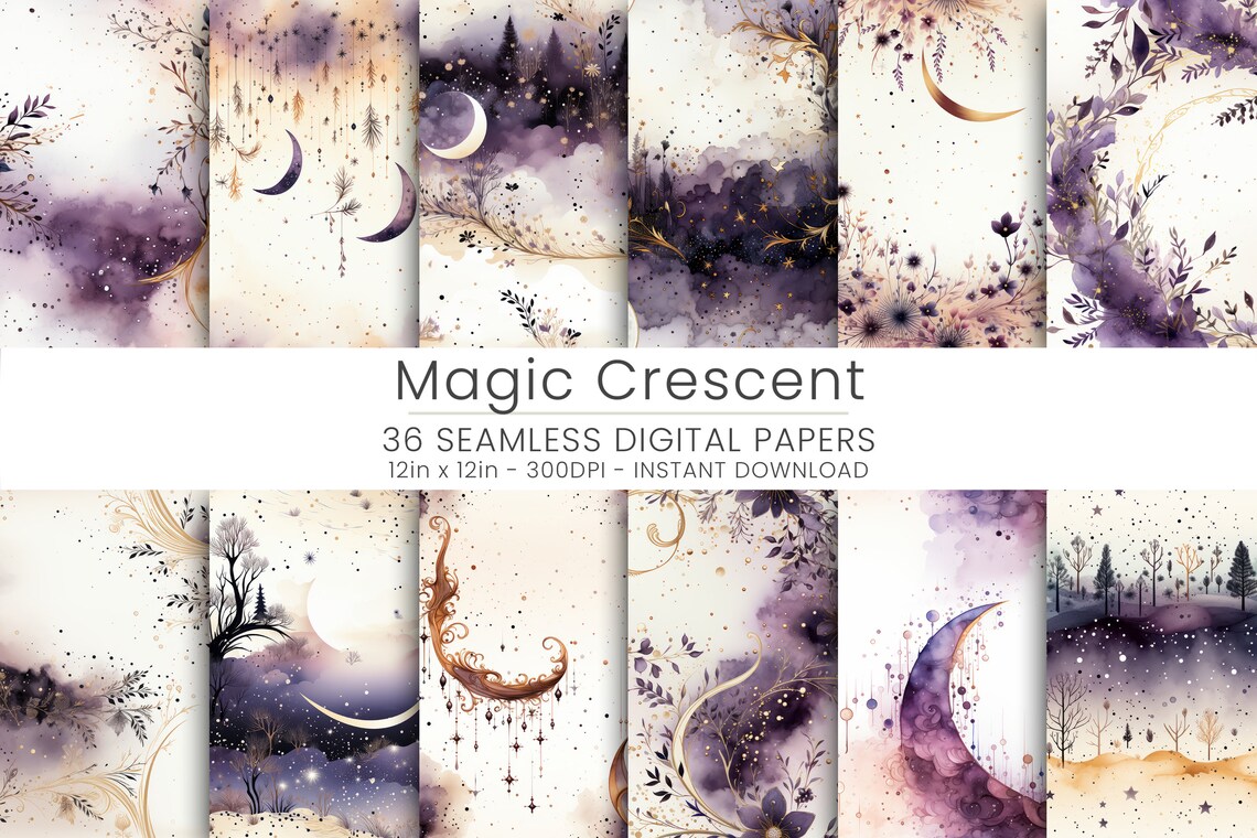 36 Magic Crescent Digital Paper - Illuminate Your Creations With ...