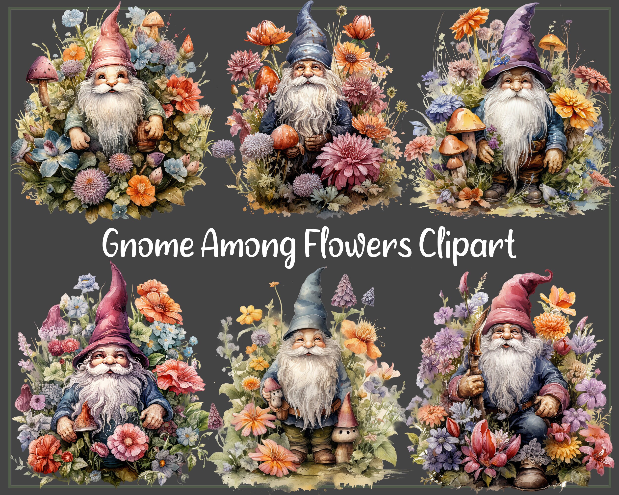 Gnome Among Flowers Clipart, Floral Gnome PNG, Whimsical Garden Gnome ...
