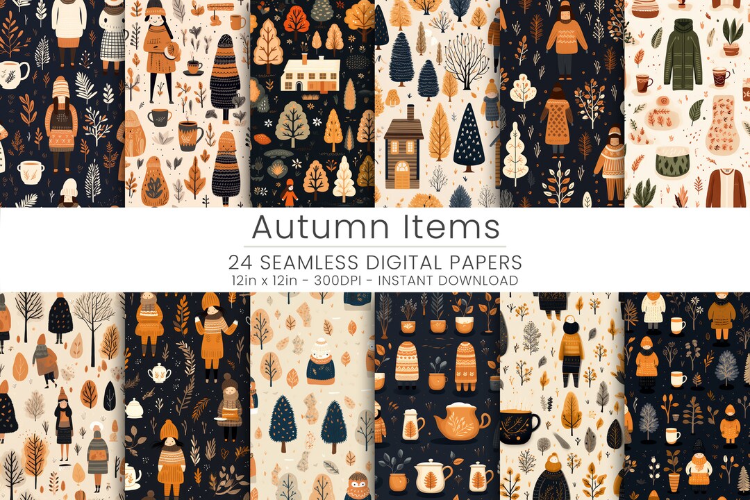 24 Autumn Items Digital Paper - Embrace Fall's Charm in Your Creations ...