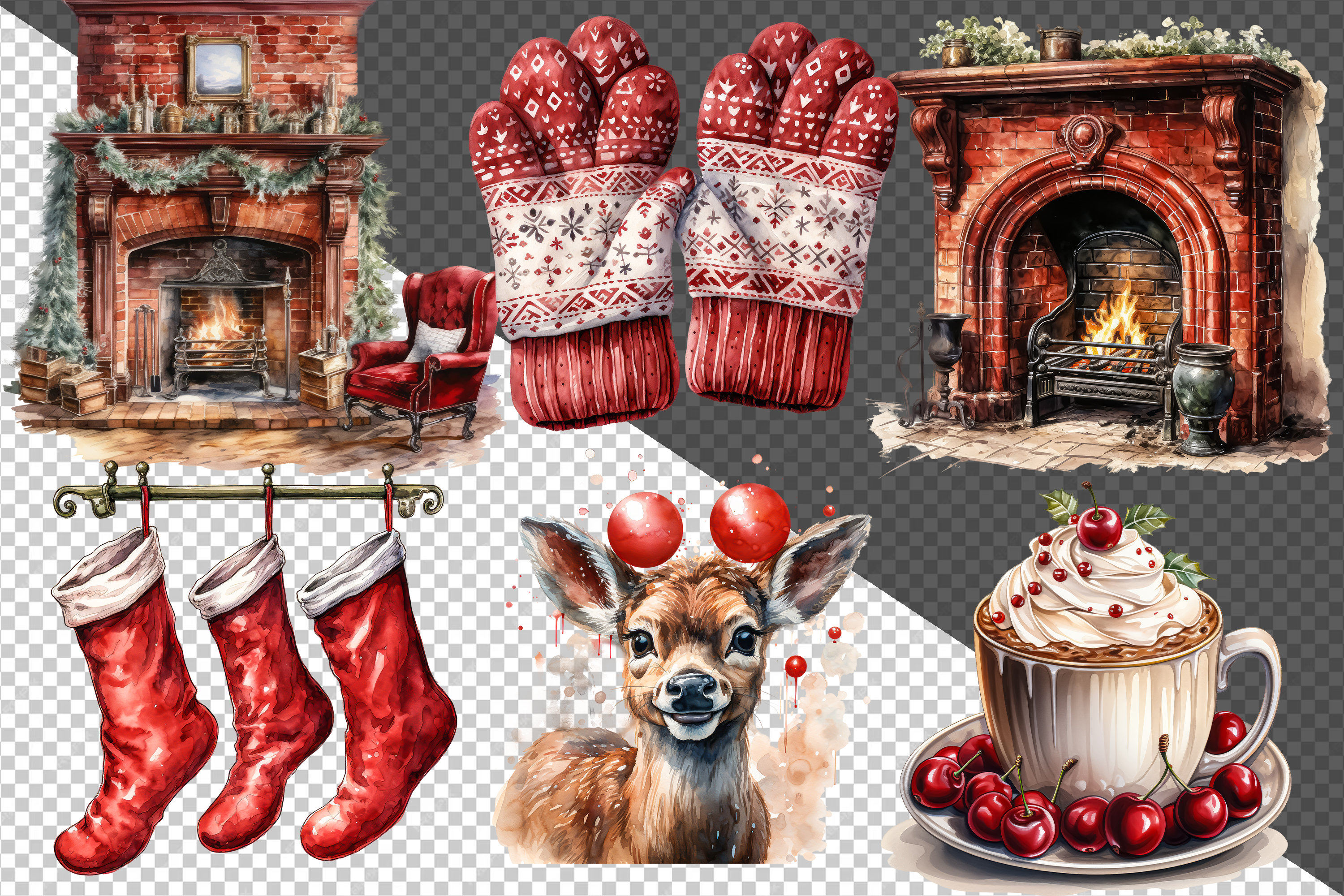 Christmas Red Clipart, Festive Christmas Graphics,63 High-quality Red ...