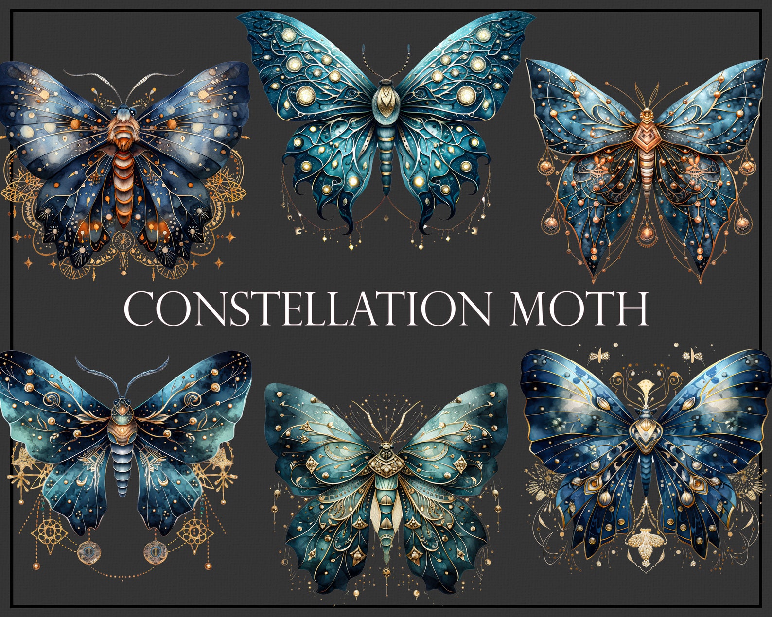 Constellation Moth Clipart, Celestial Night Insect Graphic, Mystical ...