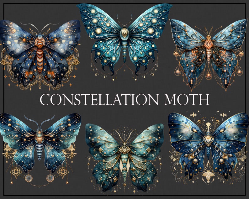 Constellation Moth Clipart, Celestial Night Insect Graphic, Mystical ...