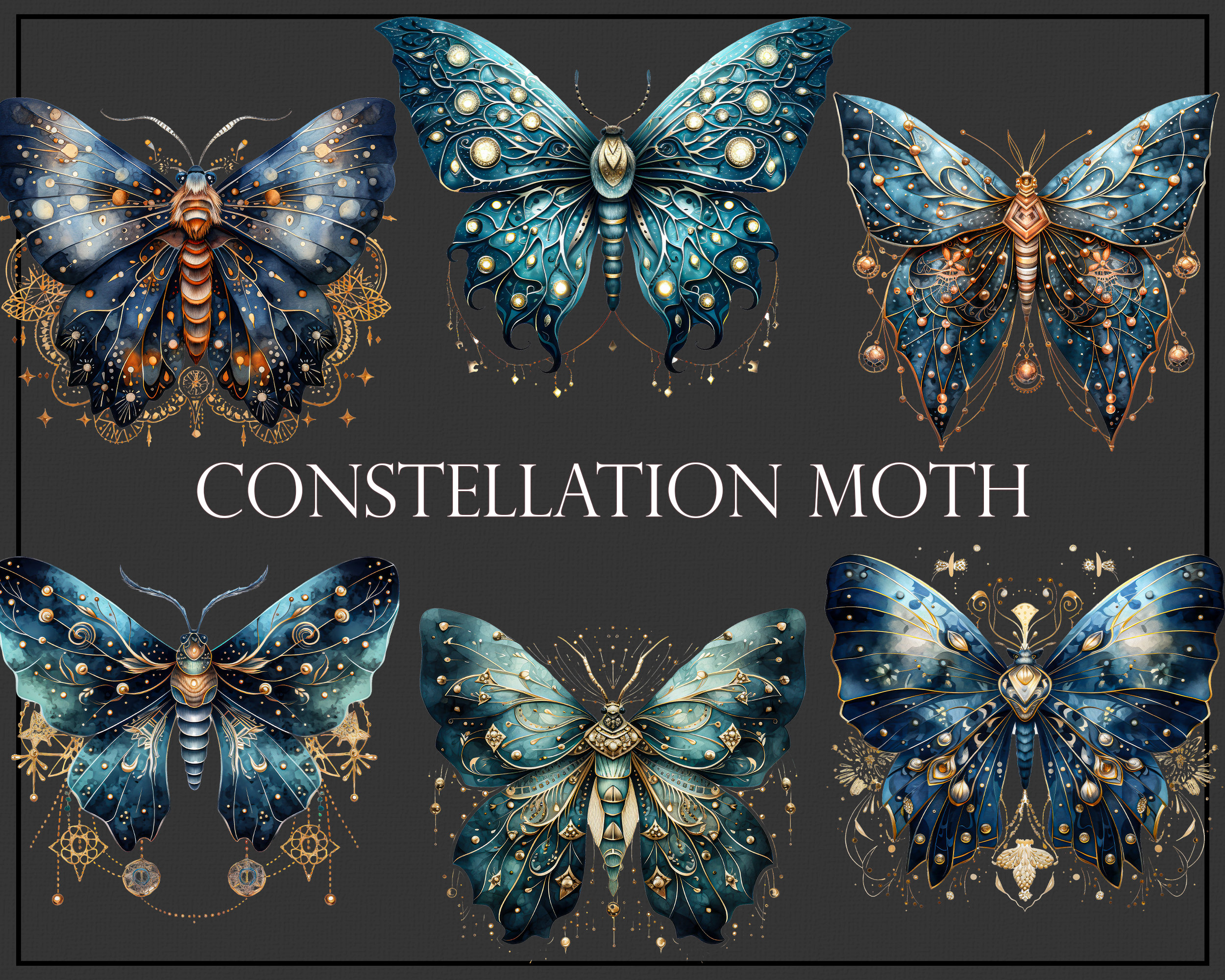 Constellation Moth Clipart, Celestial Night Insect Graphic, Mystical ...