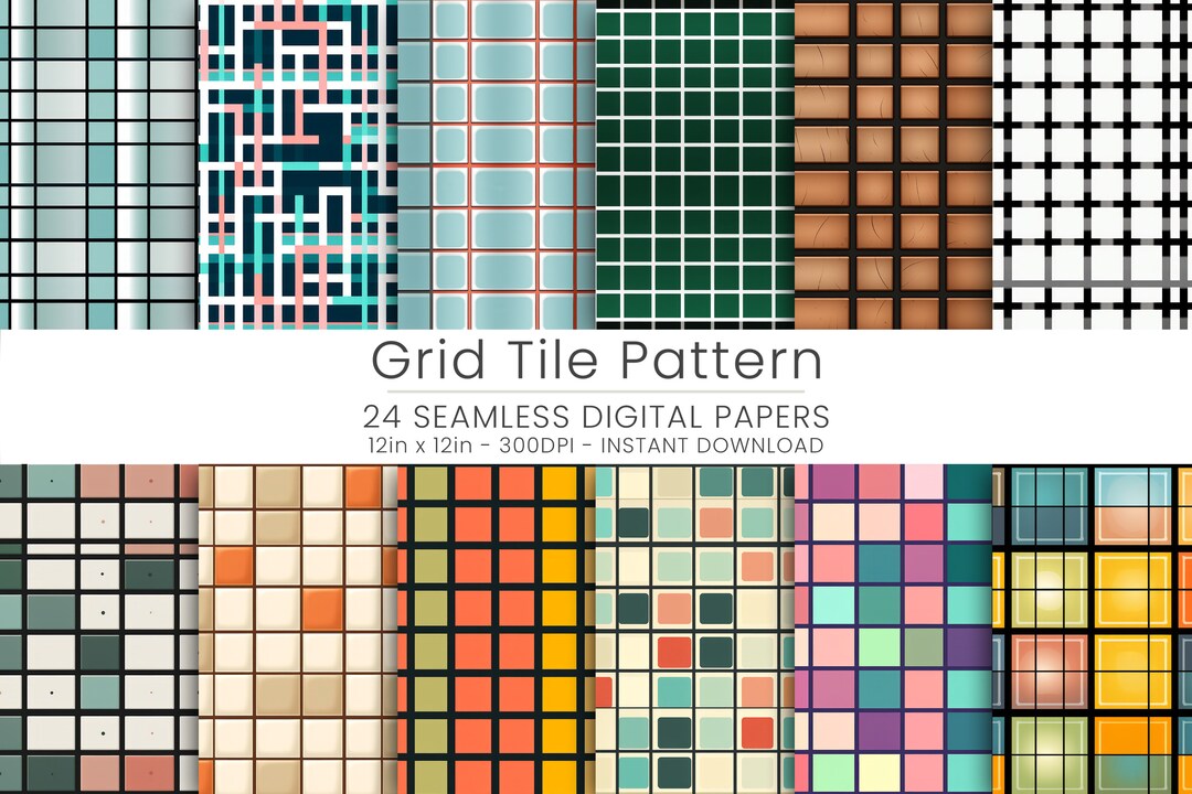24 Grid Tile Pattern Digital Pattern, JPG, Instant Download, Scrapbooking, Repeatable, Colorful ...