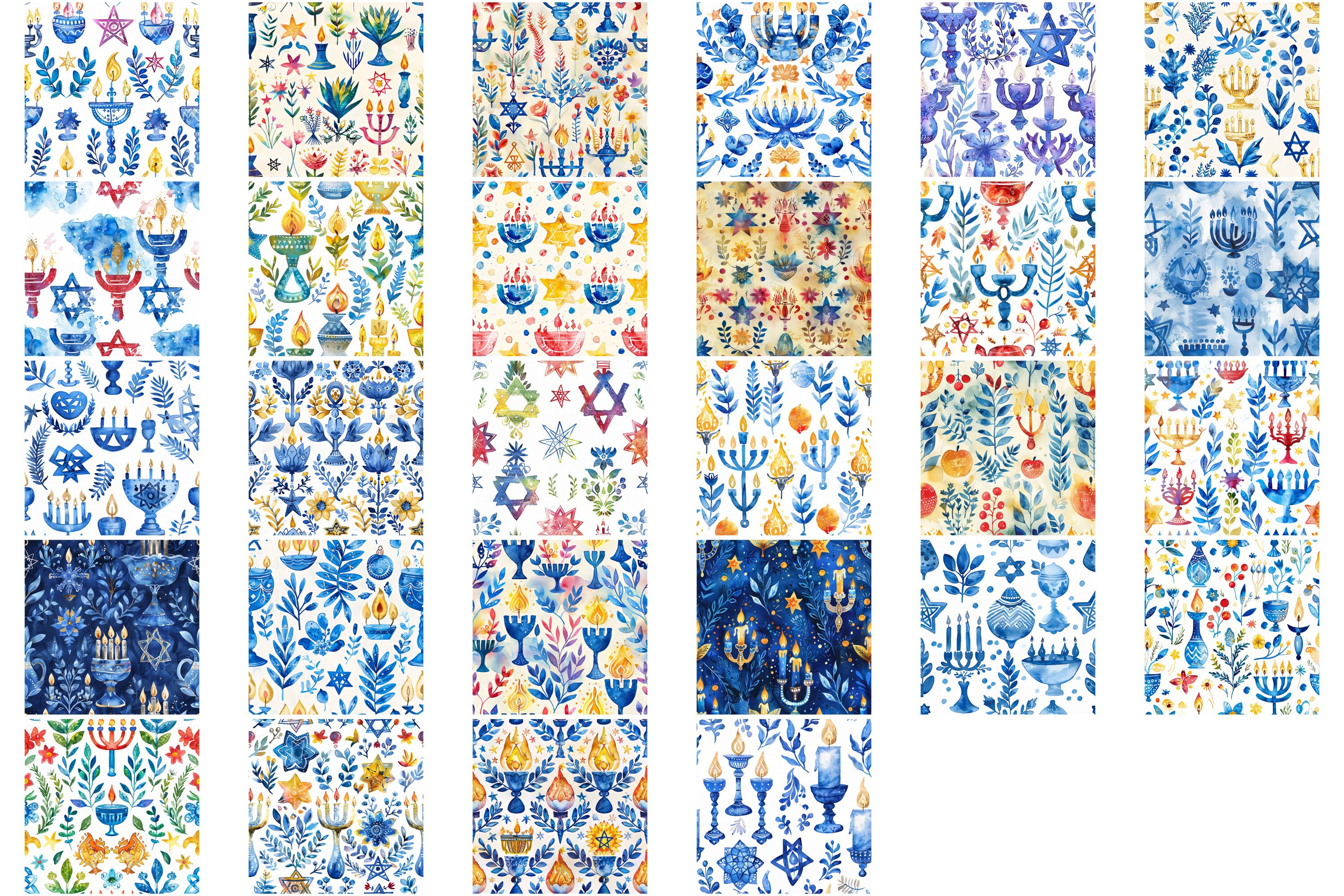 28 Watercolor Jewish Symbols Digital Papers, Repeatable, JPG ...