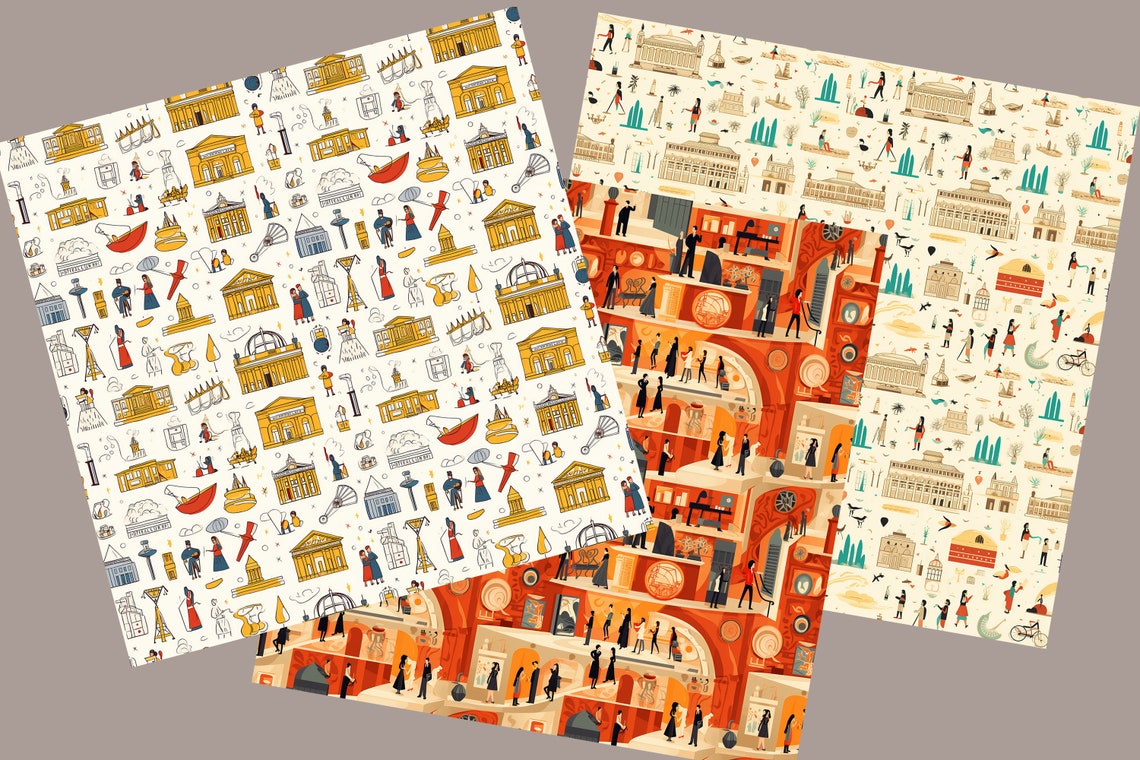 24 Fascinating City View Seamless Digital Papers Urban Illustrations ...