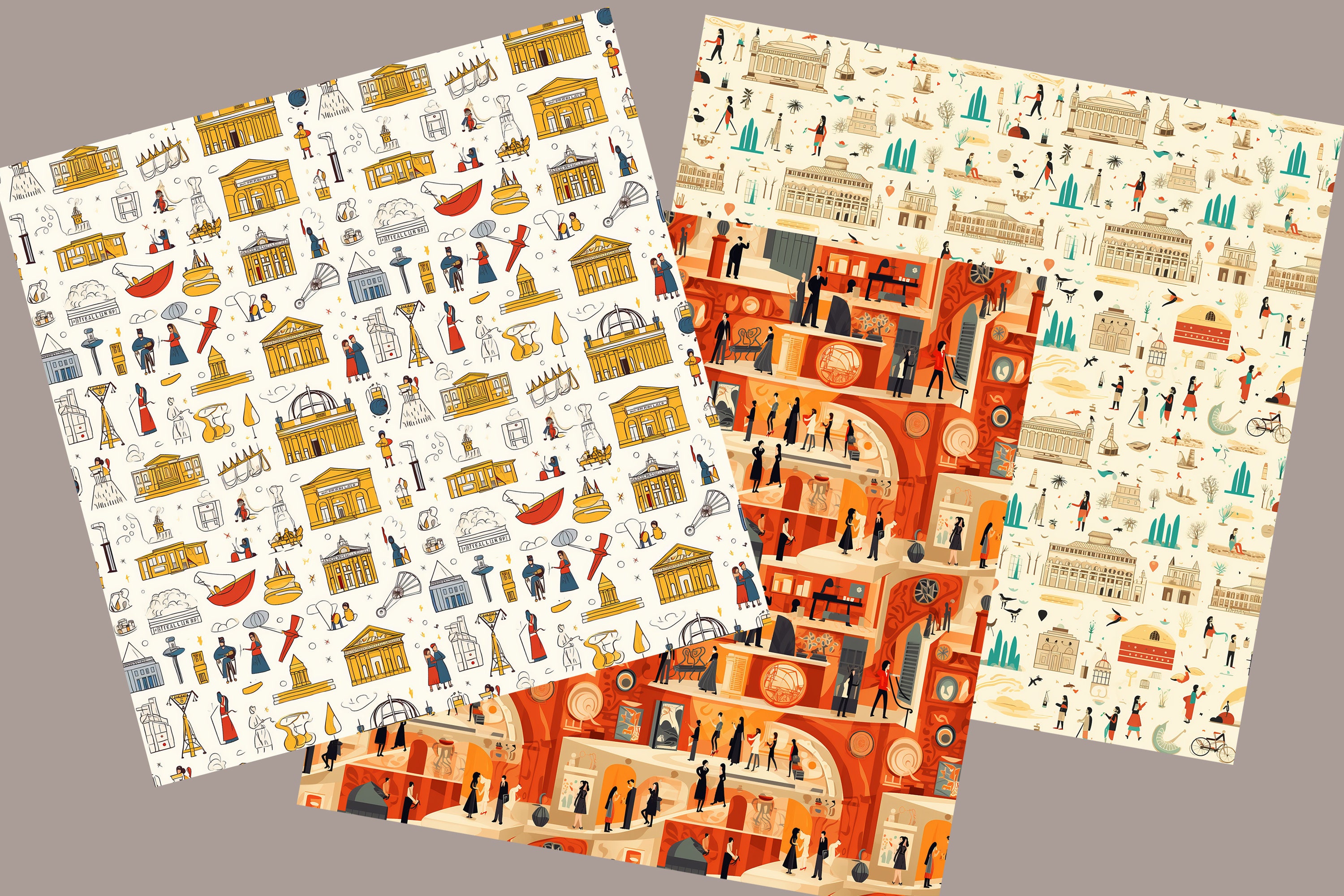 24 Fascinating City View Seamless Digital Papers Urban Illustrations ...